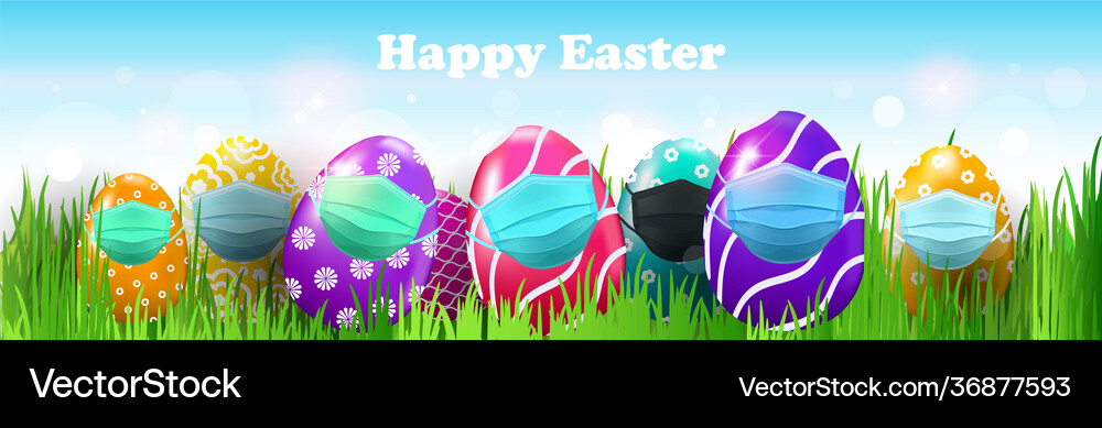 Decorative eggs in medical masks happy easter Vector Image