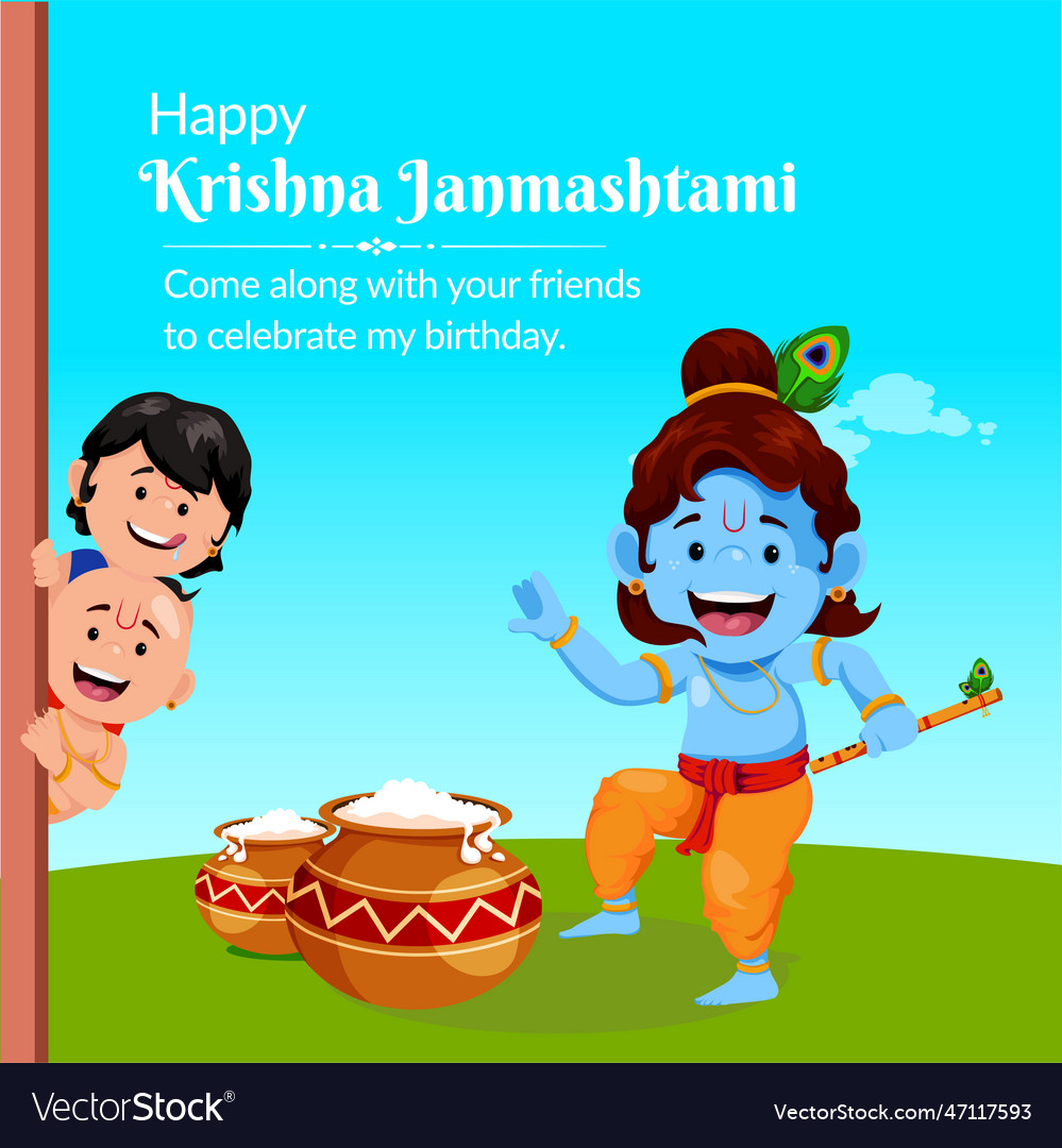Happy krishna janmashtami banner template Vector Image