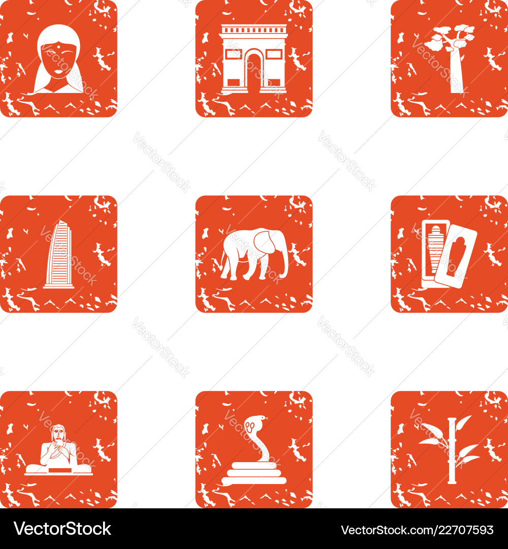 India style icons set grunge Royalty Free Vector Image