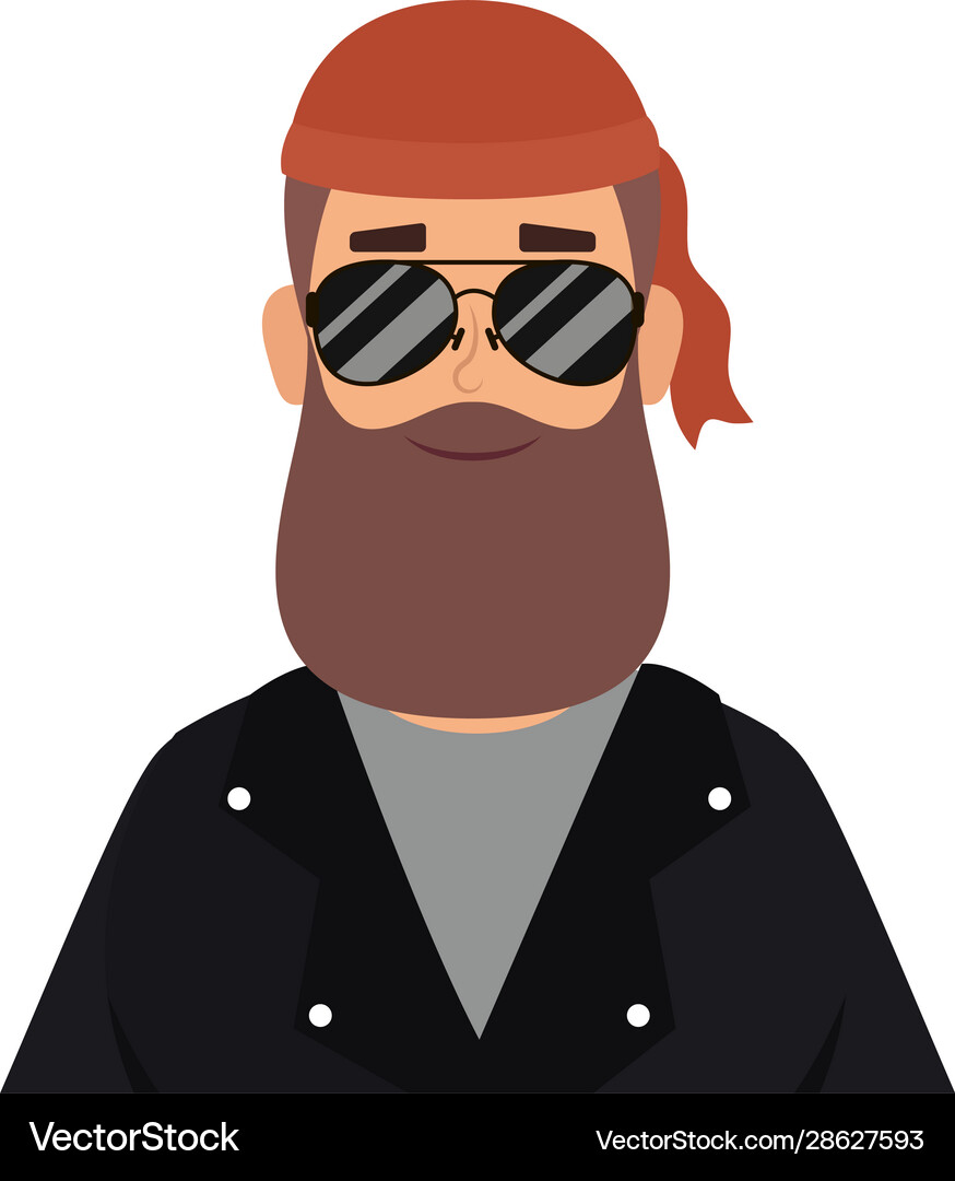 Motorcyclist man with beard avatar character Vector Image