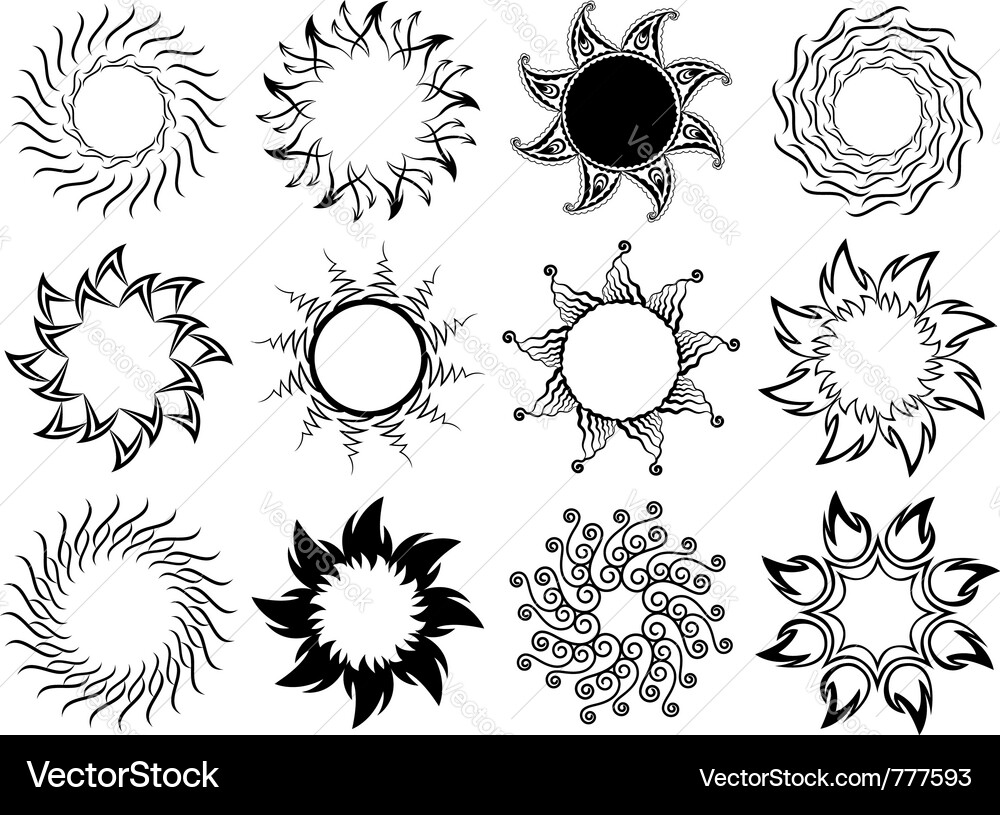 Set of stylized graphic sun symbols Royalty Free Vector