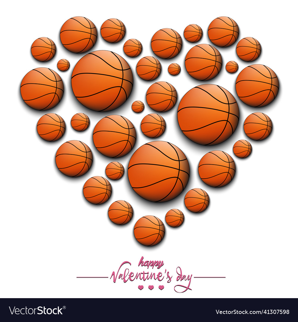 Happy valentines day heart of basketball balls Vector Image