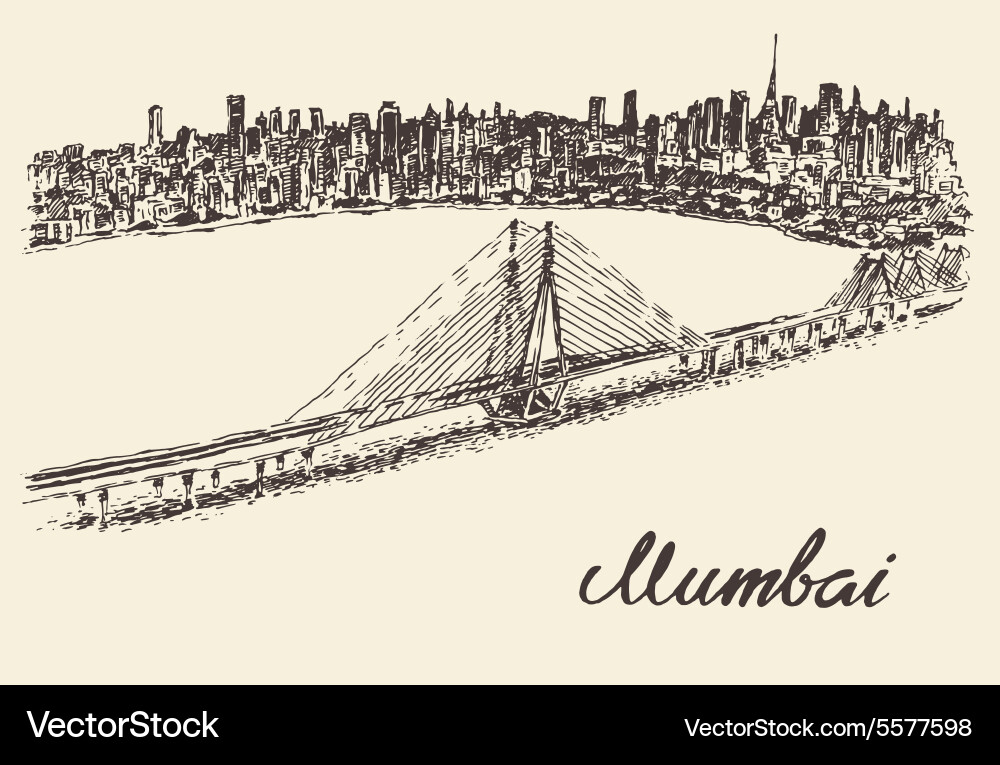 Mumbai skyline vintage sketch Royalty Free Vector Image