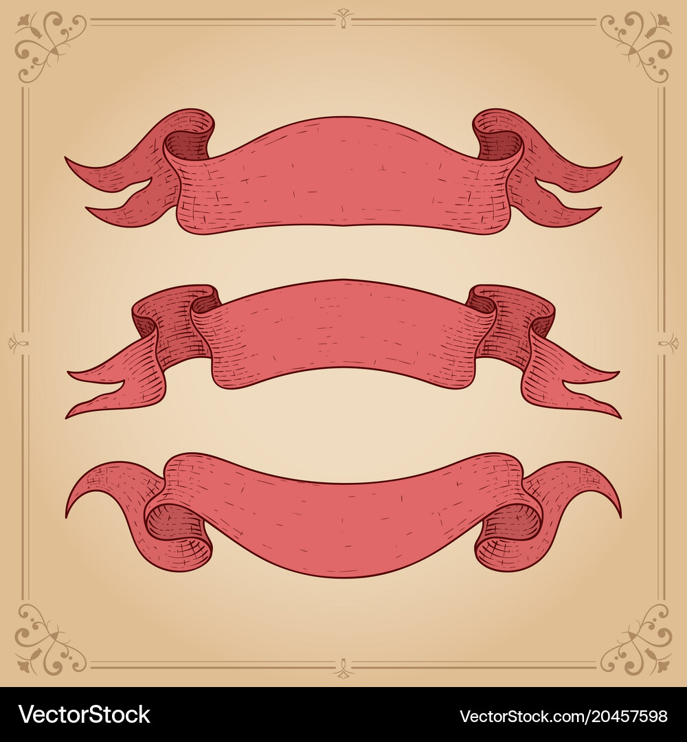 Red ribbon banners on beige background hand drawn Vector Image