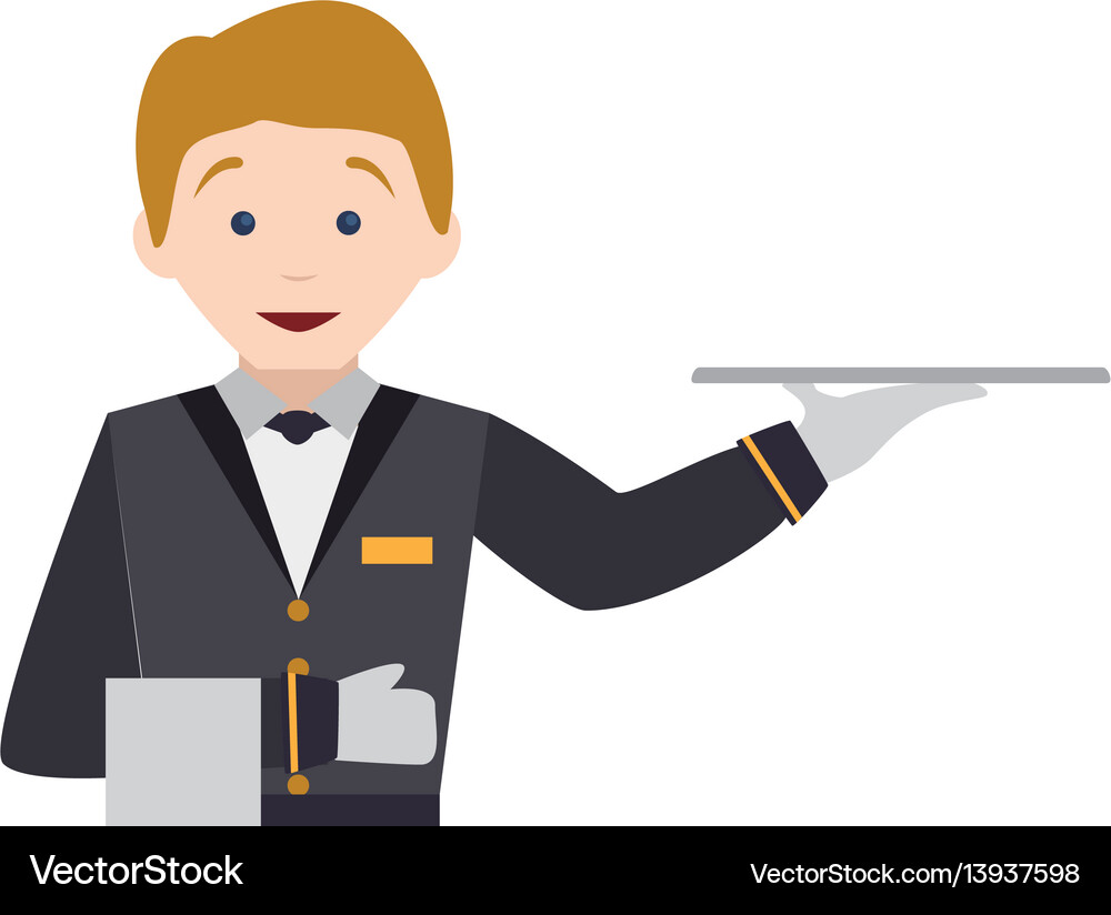 Waiter catering tray restaurant dish Royalty Free Vector