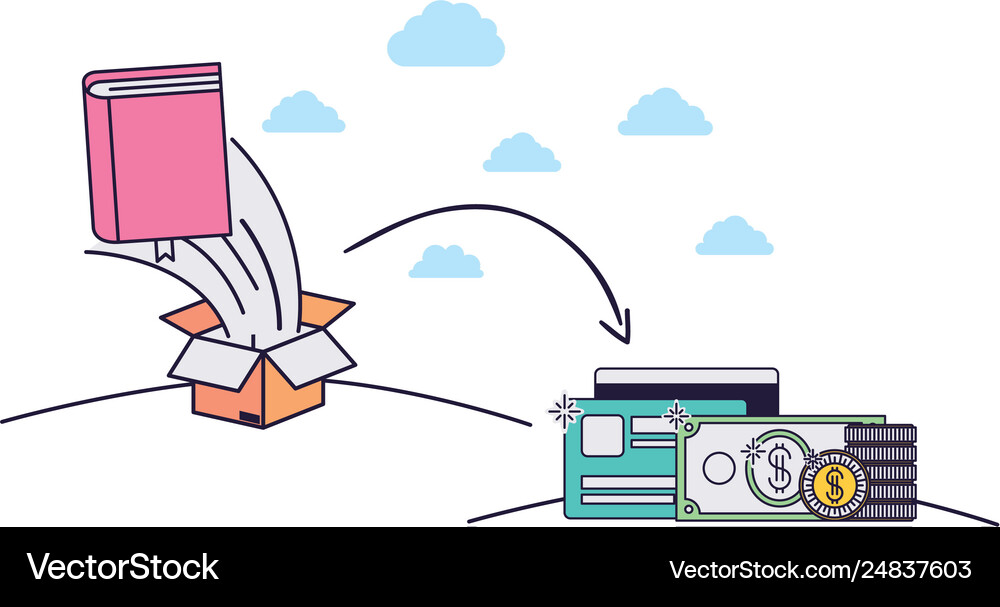 Credit card with dollars and cardboard box Vector Image