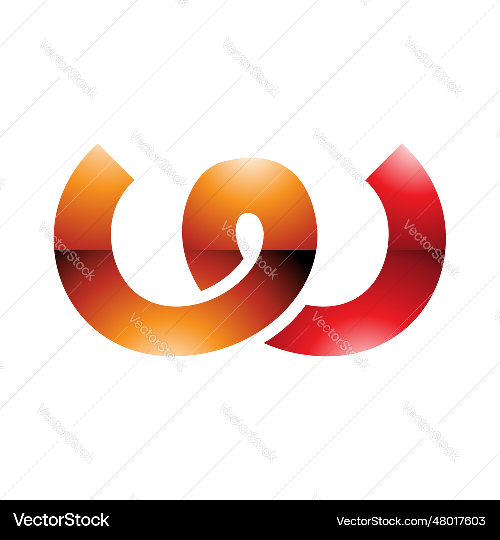 Orange and red glossy spring shaped letter w icon Vector Image