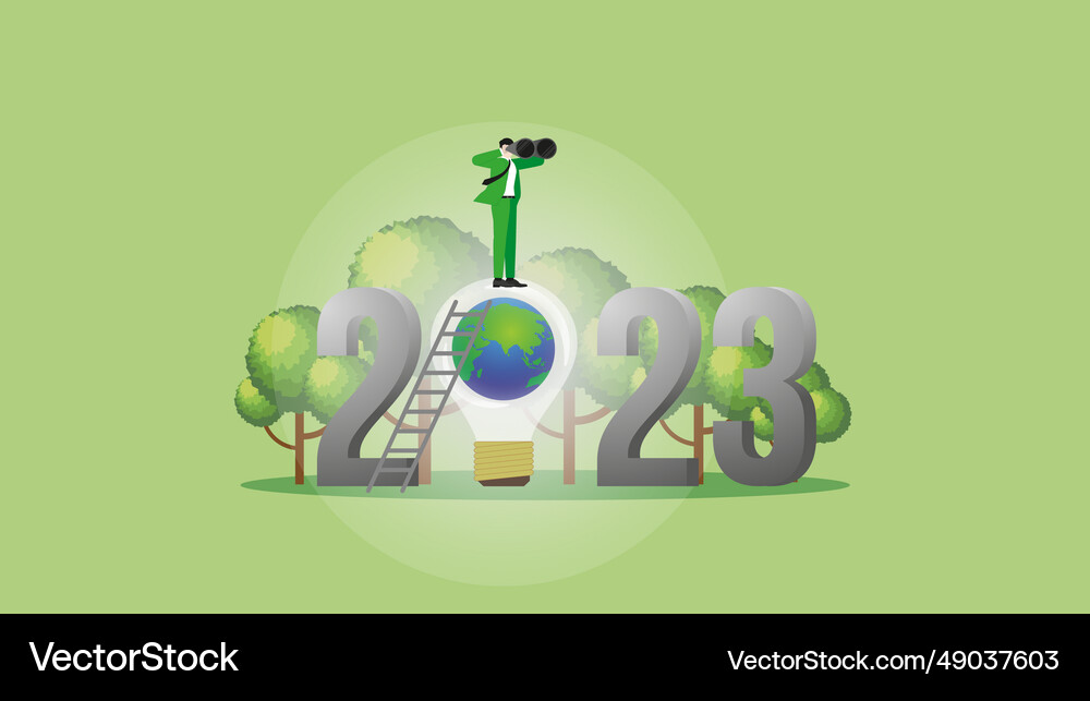 Vision businessman uses binoculars on 2023 and Vector Image