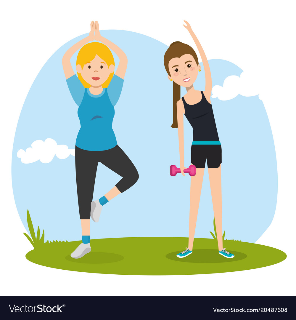 Athletic people practicing exercise characters Vector Image