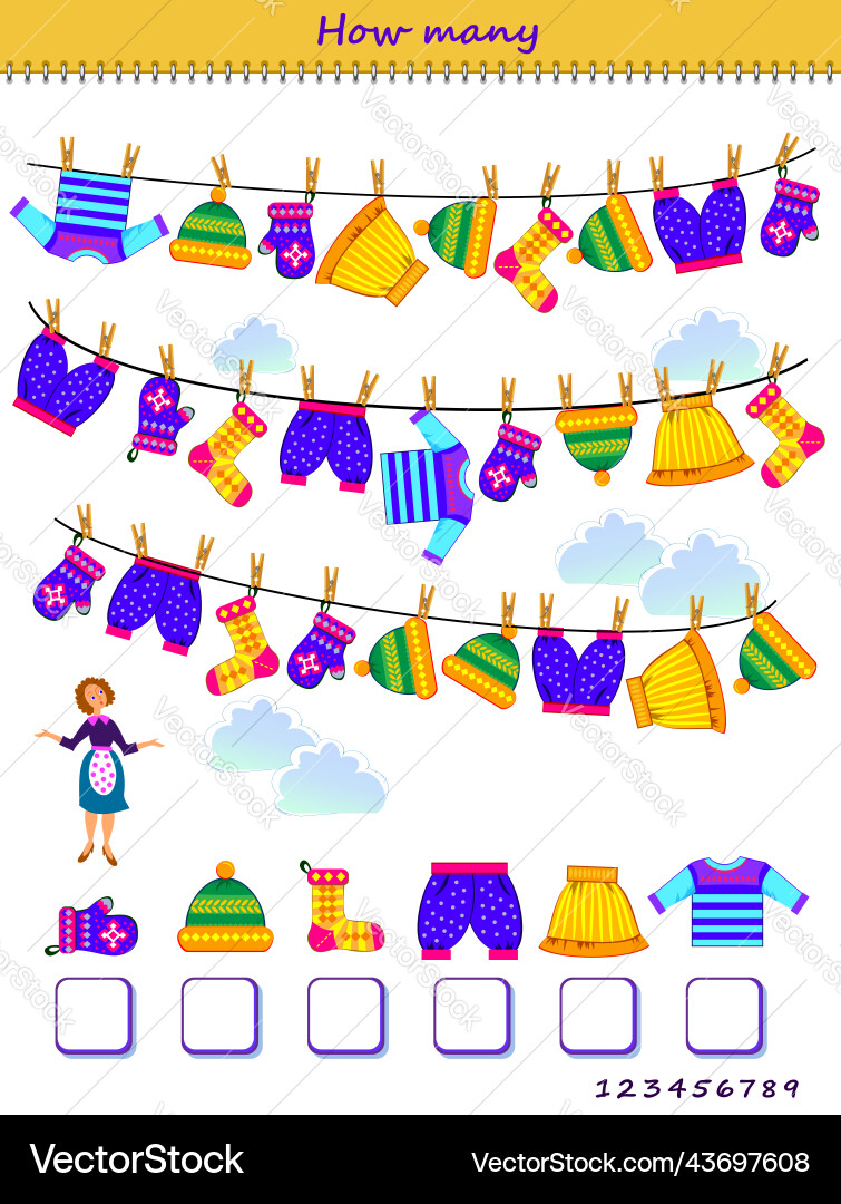Educational page for little children how many Vector Image