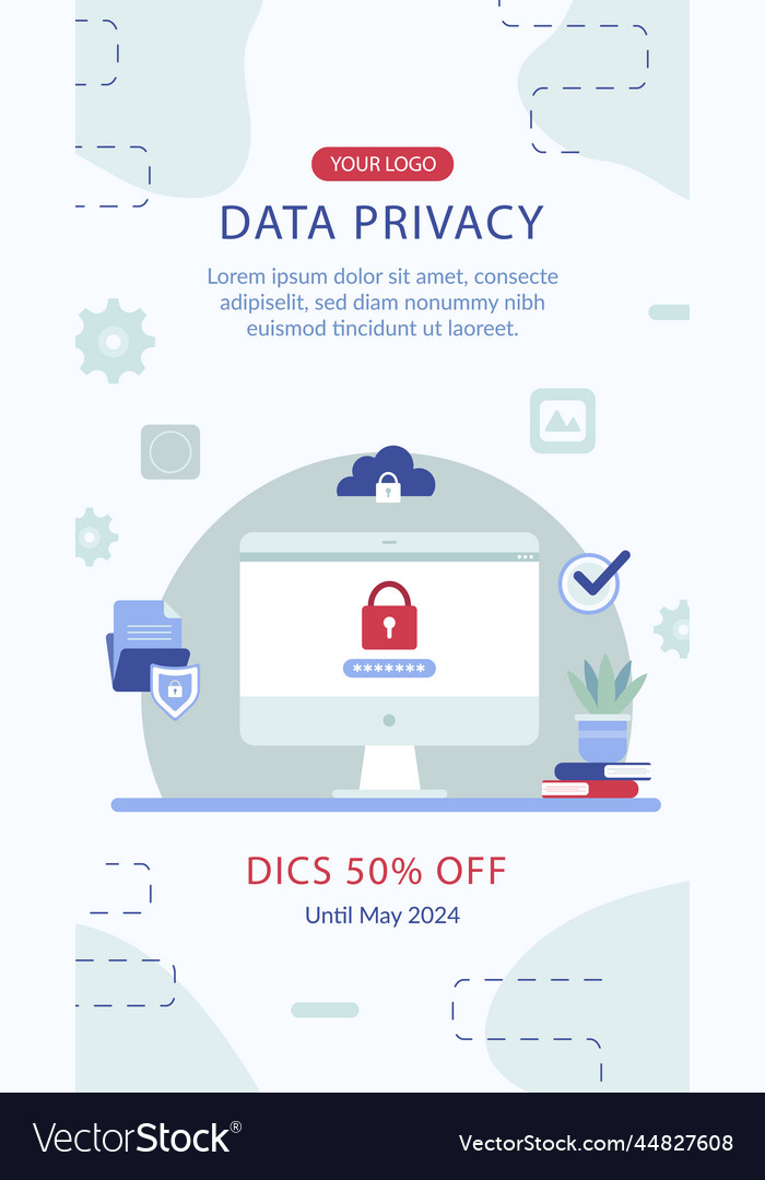 Flat design data privacy post stories template Vector Image