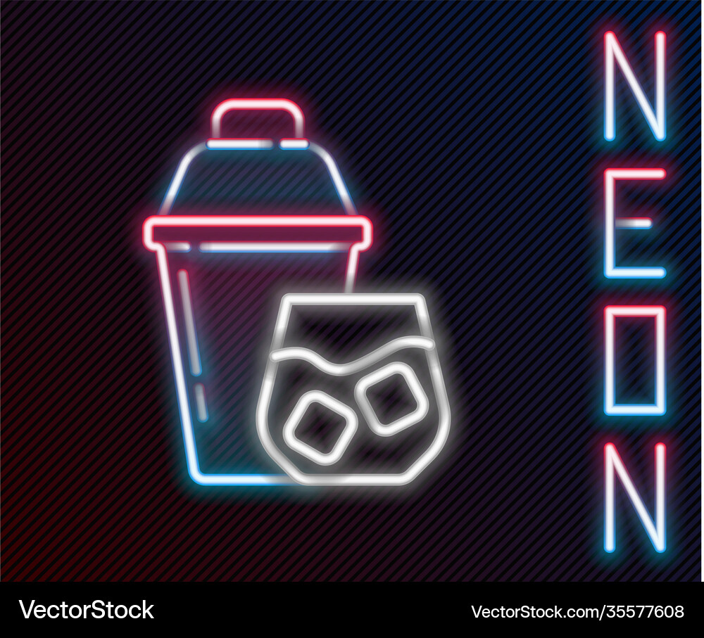Glowing neon line cocktail shaker with cocktail Vector Image