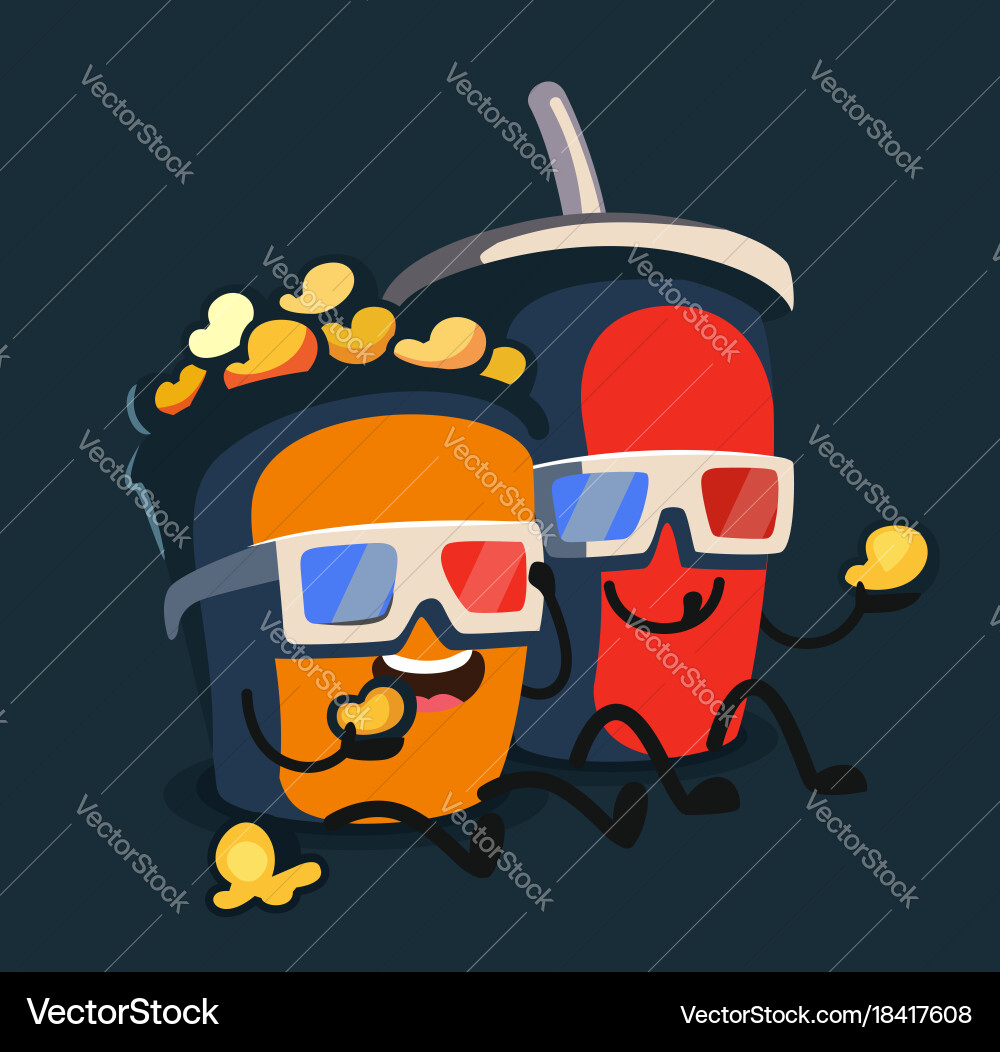 Popcorn and soda characters best friends Vector Image