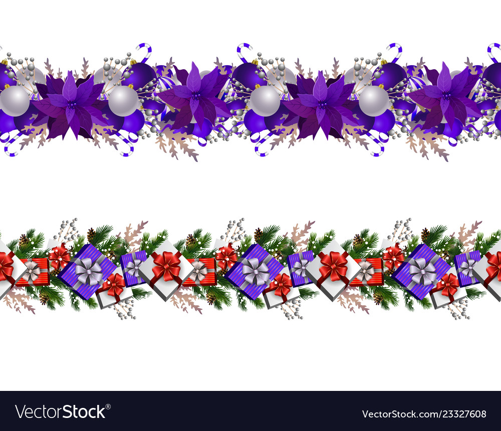 Set of n seamless christmas borders Royalty Free Vector