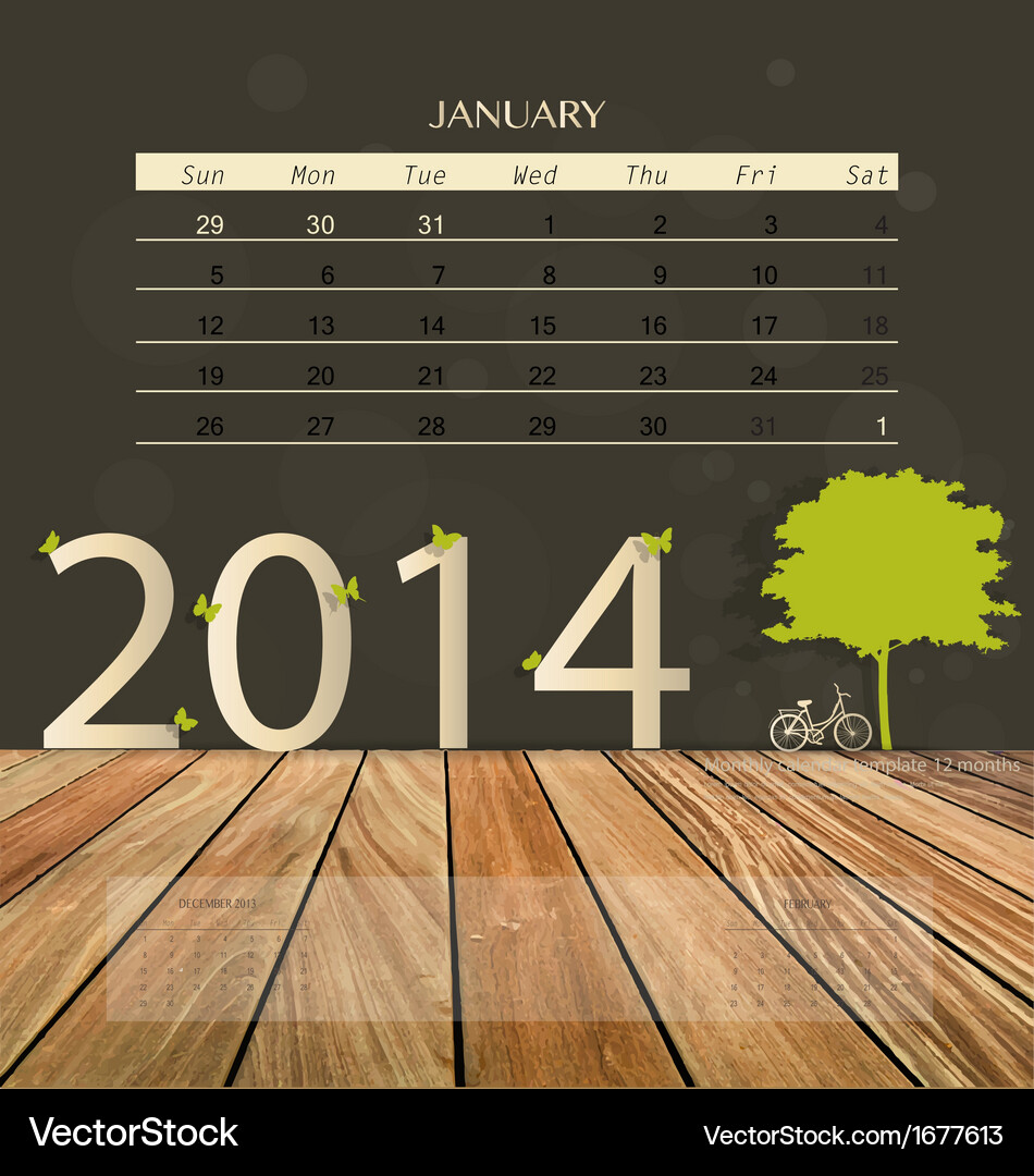 2014 calendar monthly template Royalty Free Vector Image
