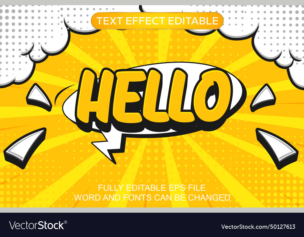 3d text Effekt hello comic gelb editierbar Vektorbild
