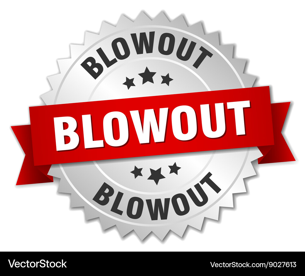 Blowout 3d silver badge with red ribbon Royalty Free Vector
