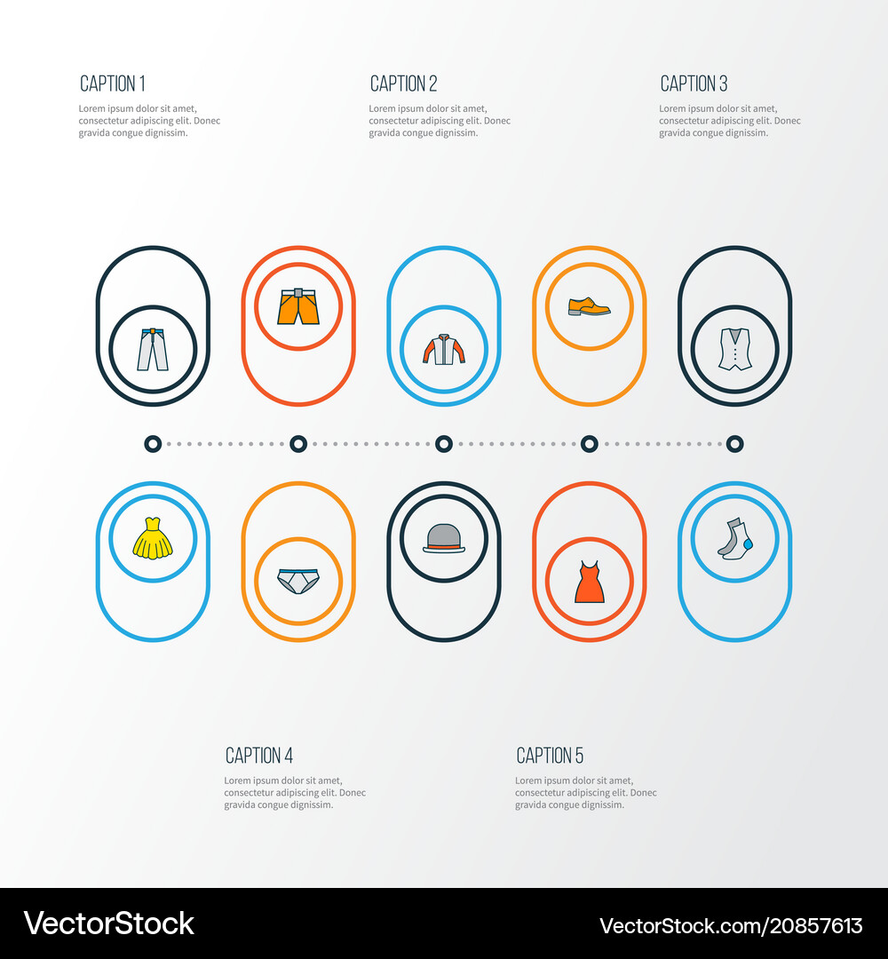 Garment icons colored line set with briefs pants Vector Image