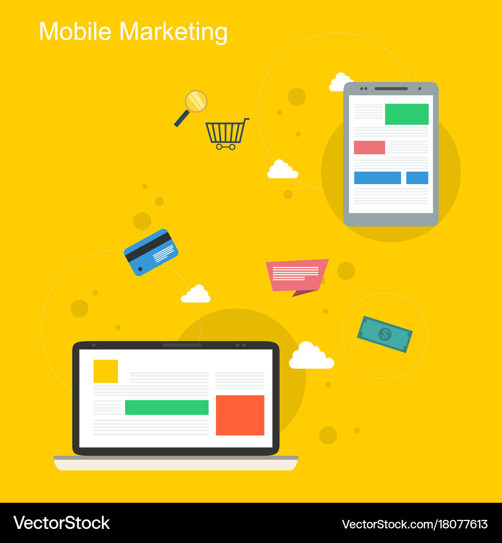 On yellow background mobile marketing Royalty Free Vector