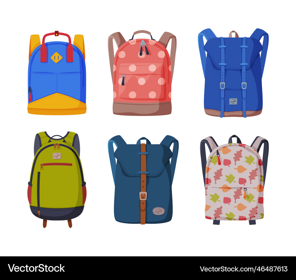 Set of backpacks colorful backpacks Royalty Free Vector