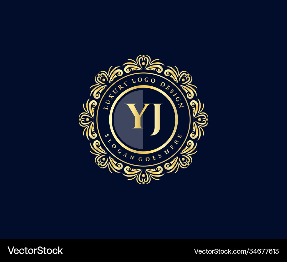 Yj initial letter gold calligraphic feminine Vector Image