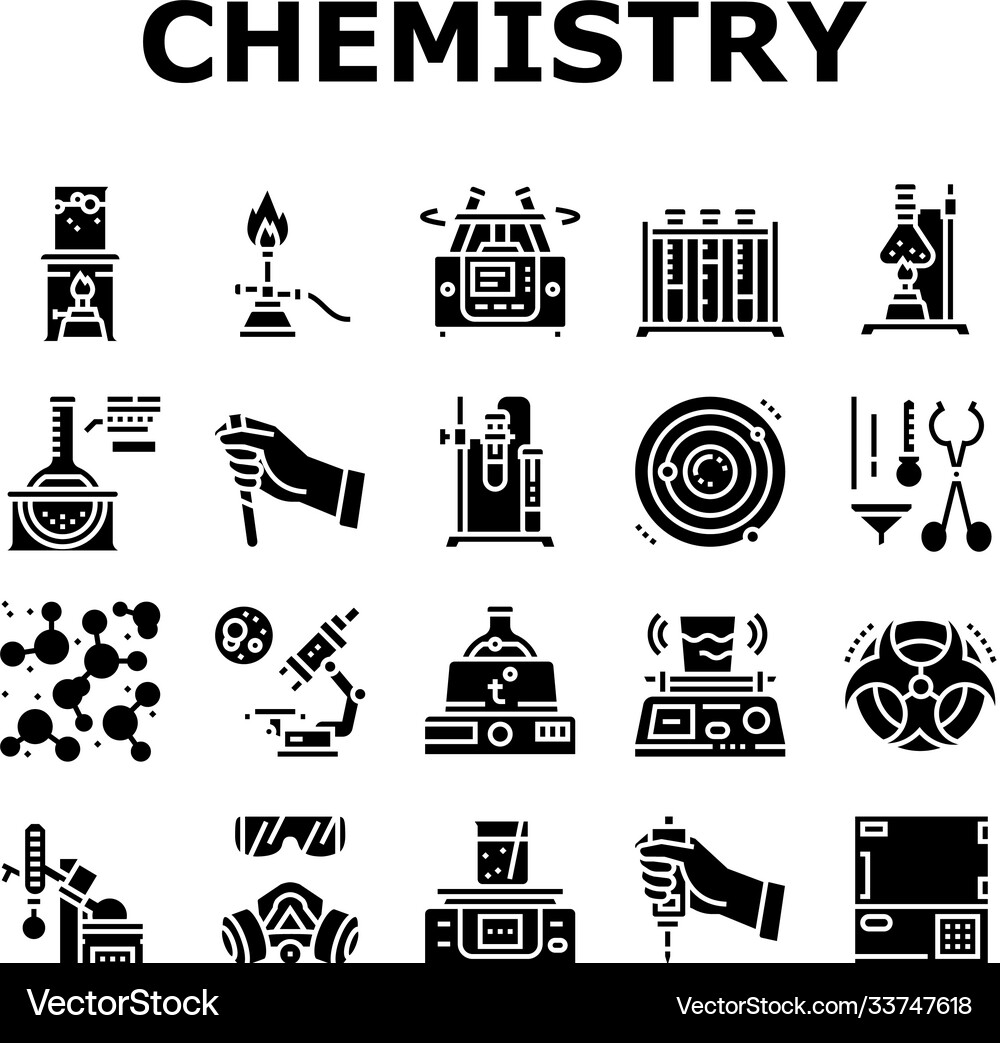 Chemistry laboratory collection icons set Vector Image