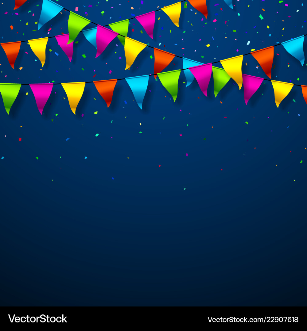 Colorful bunting flags with confetti festive Vector Image