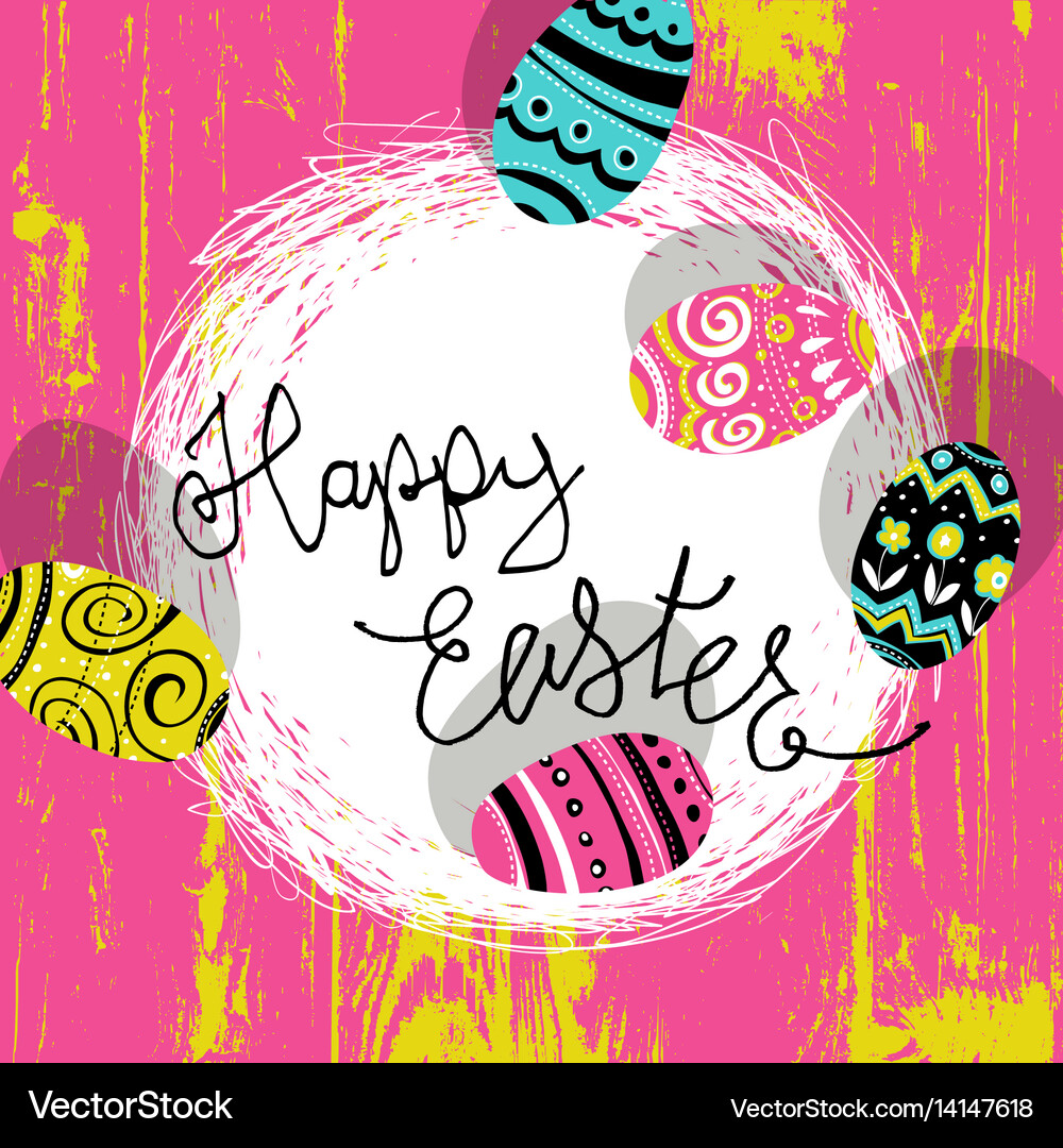 Easter eggs in nest bright colors easter Vector Image