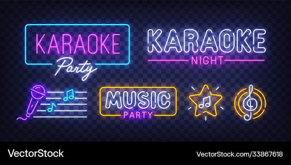 Karaoke neon sign party Royalty Free Vector Image