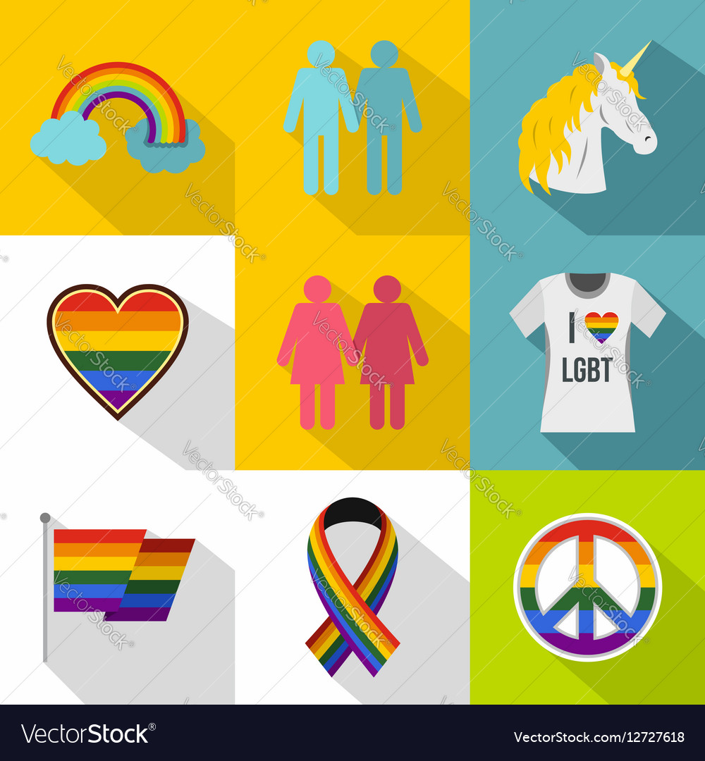 Lgbt icons set flat style Royalty Free Vector Image