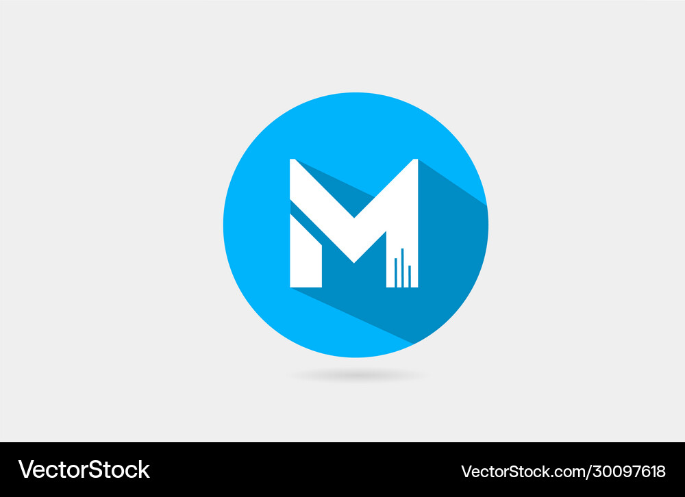 M alphabet letter logo long shadow blue white Vector Image