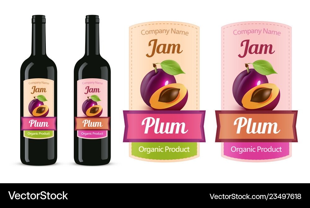 Plum jam sticker label isolated on white and Vector Image