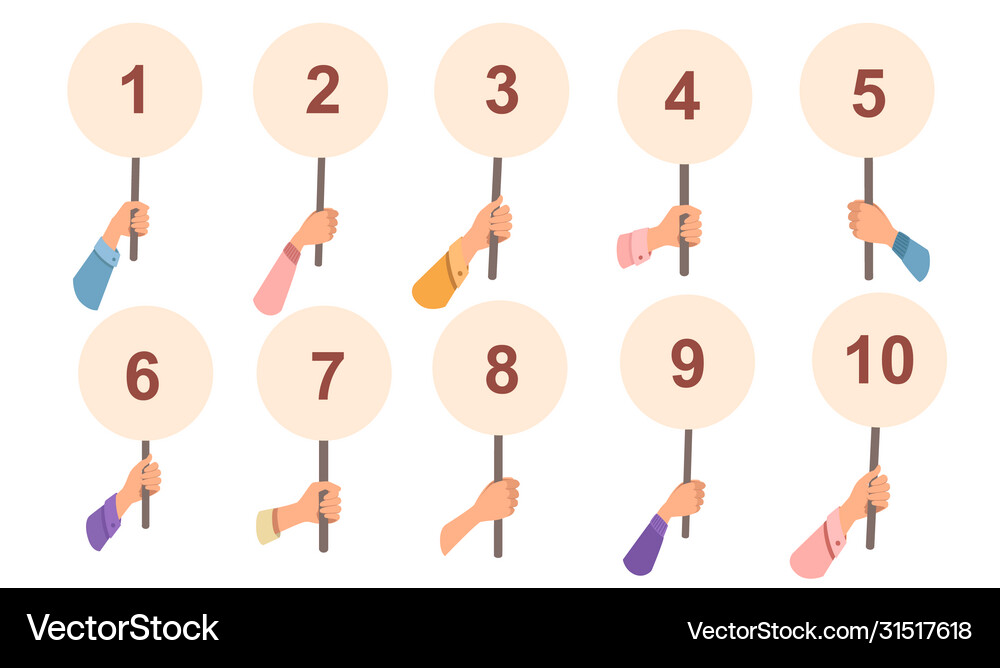 Set icon hand holding judges score sign from 1 Vector Image