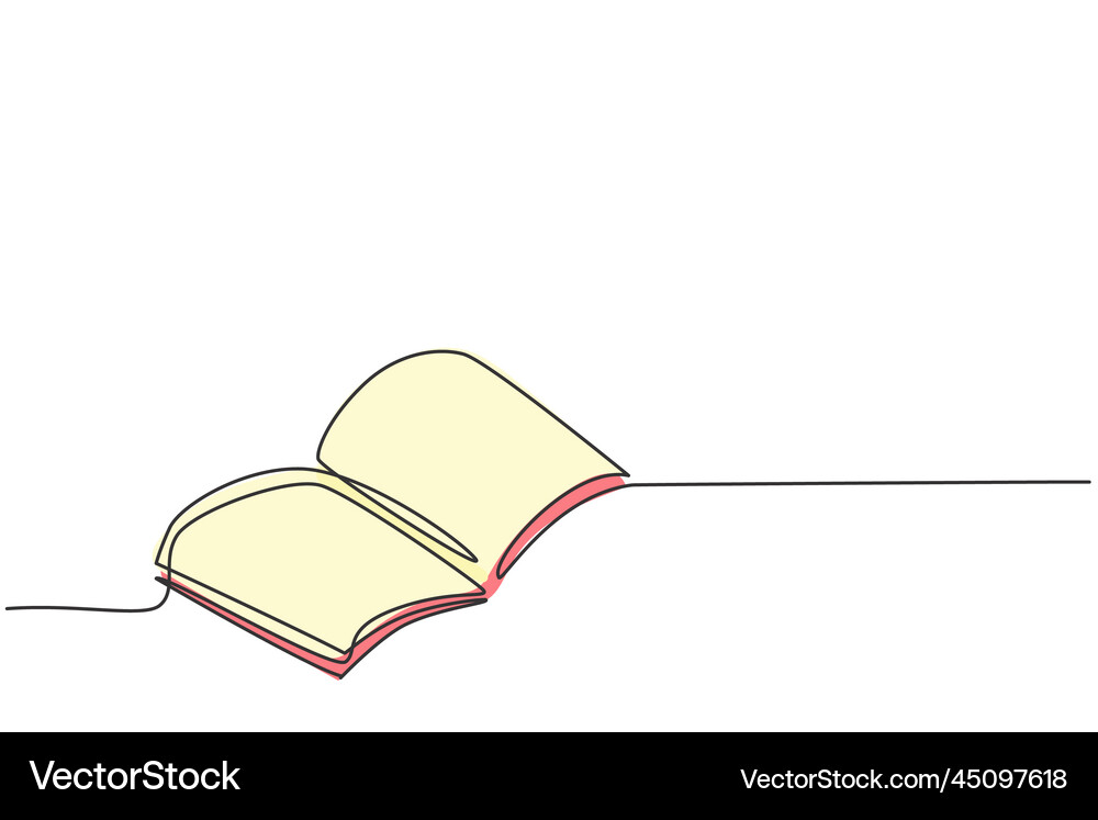 Single one line drawing of open text book Vector Image
