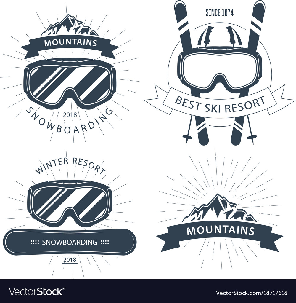Ski resort emblem and labels with goggles Vector Image
