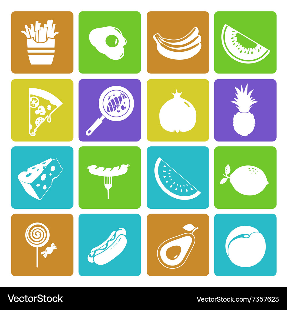 Colorful food and fruit icon set Royalty Free Vector Image