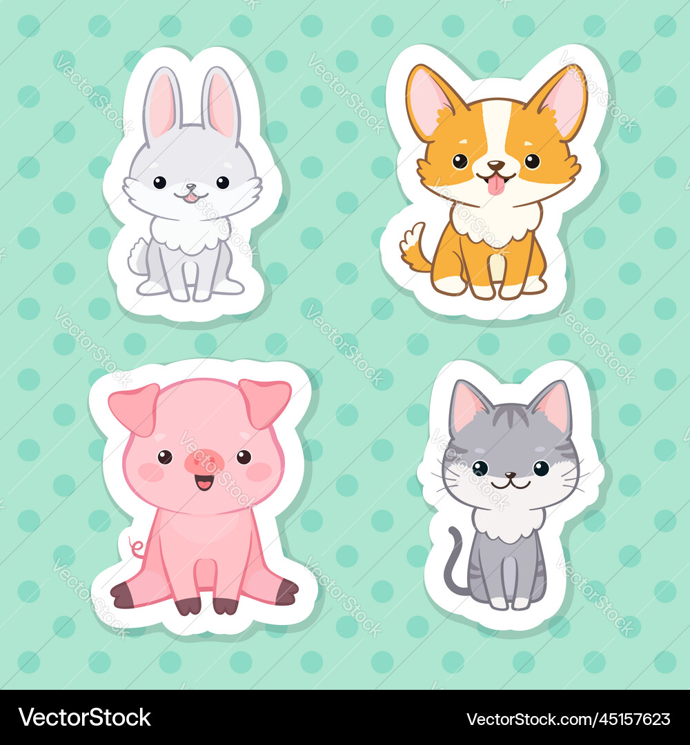 Cute cartoon animal characters sticker pack Vector Image