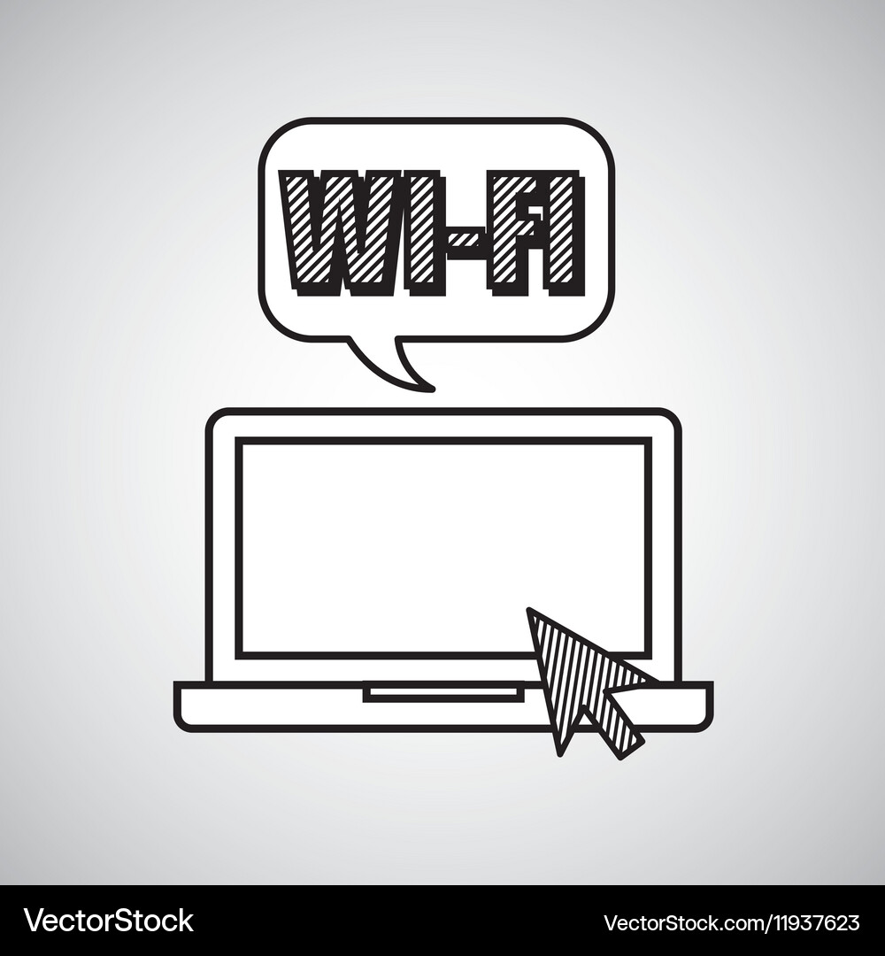 Hand draw laptop wifi social network media Vector Image