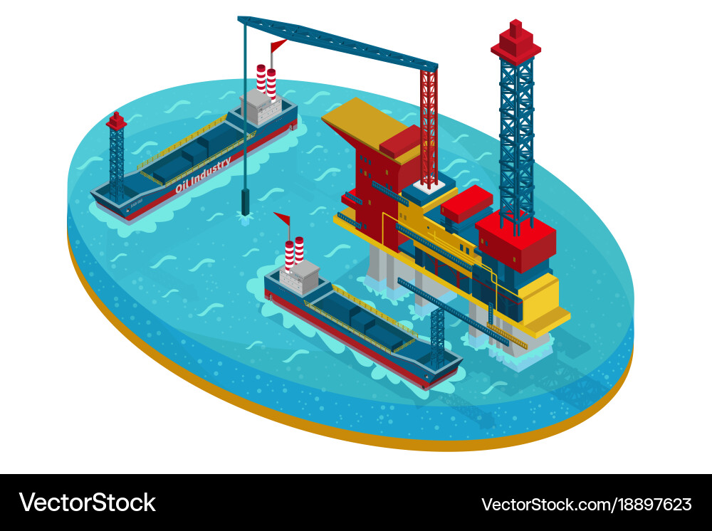 Isometric oil extraction in sea concept Royalty Free Vector