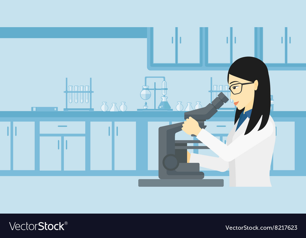 Laboratory assistant with microscope Royalty Free Vector