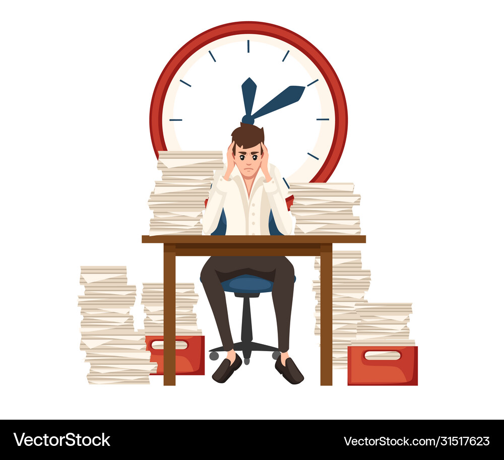 Man overwork in office cartoon character design Vector Image