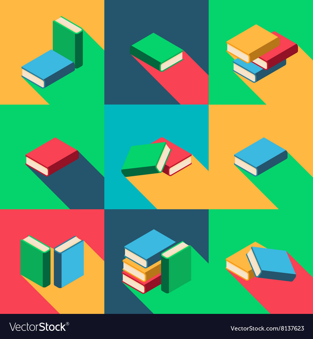 Set of stacks multi colored books with shadow Vector Image