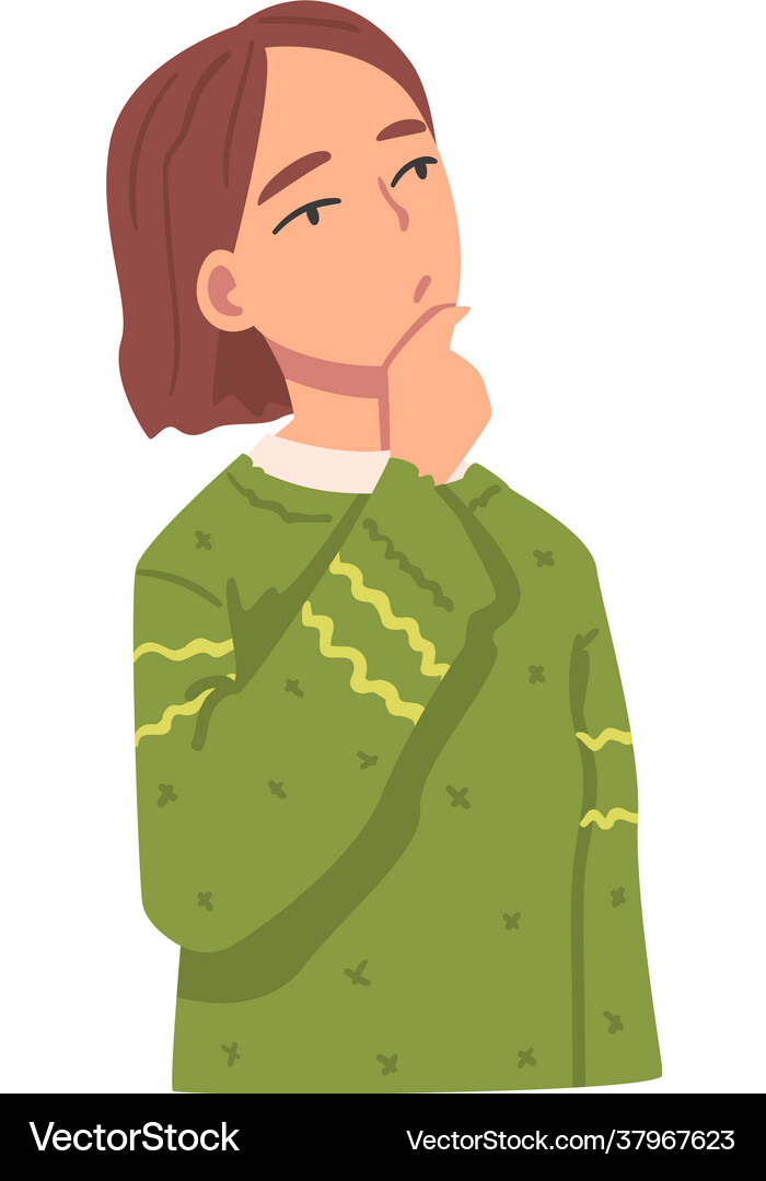 Teenage girl thinking or solving problem portrait Vector Image