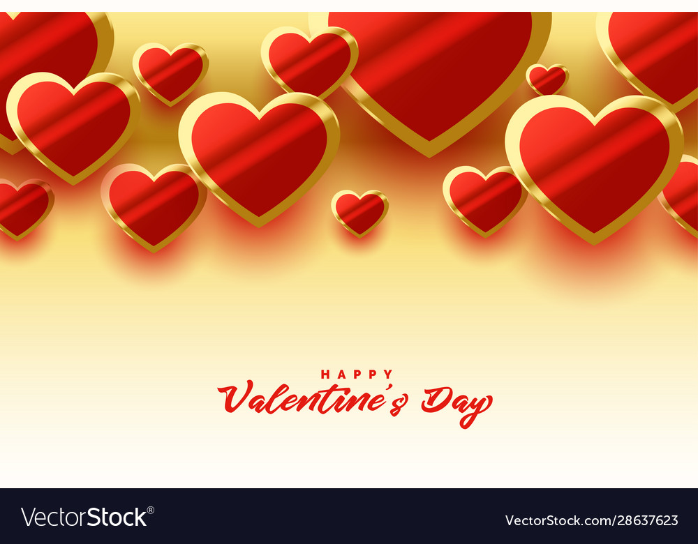 Valentines day shiny golden hearts beautiful Vector Image