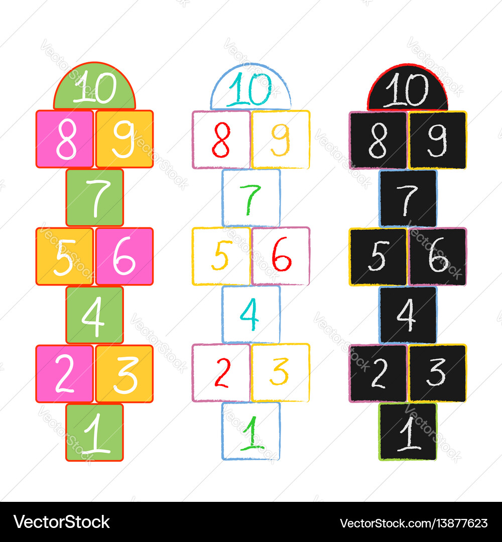With hopscotch game drawn in colored Royalty Free Vector