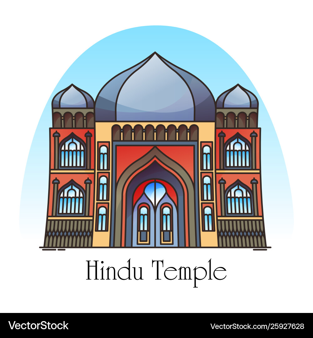 Exterior view hindu temple in thin line Royalty Free Vector