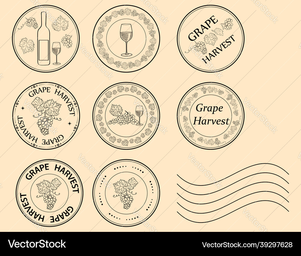 Grape harvest - print stamps with and wine Vector Image