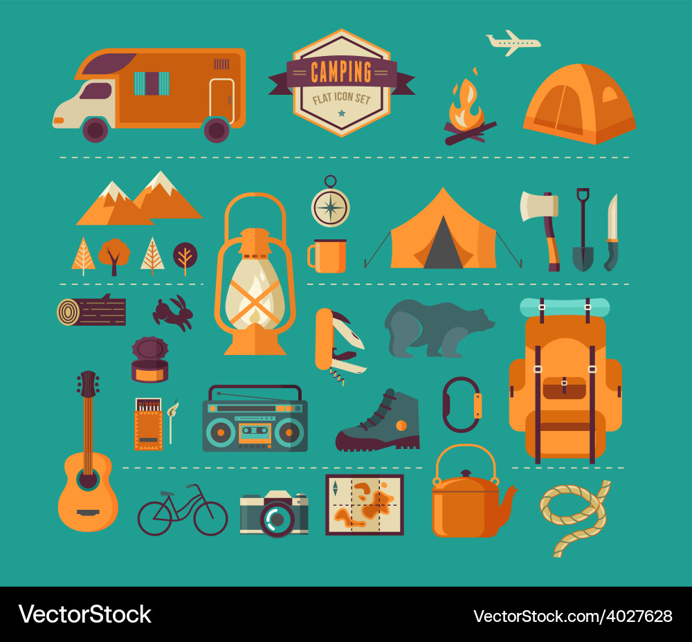 Hiking and camping equipment - icon set Royalty Free Vector
