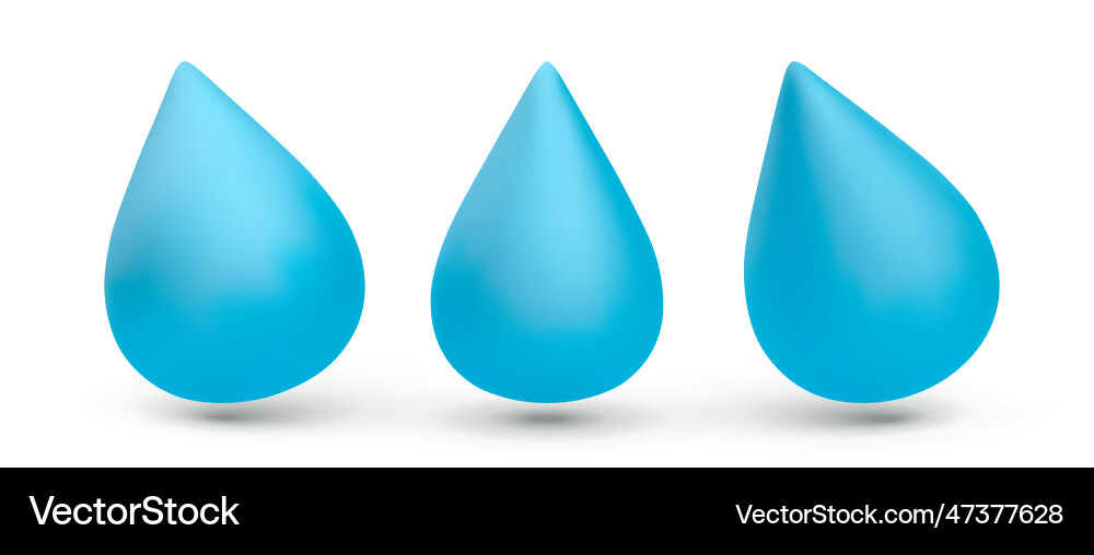 Set of 3d realistic blue water drops with shadow Vector Image