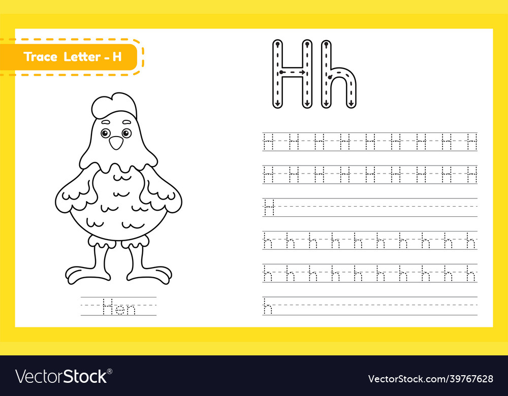 Trace letter h uppercase and lowercase alphabet Vector Image